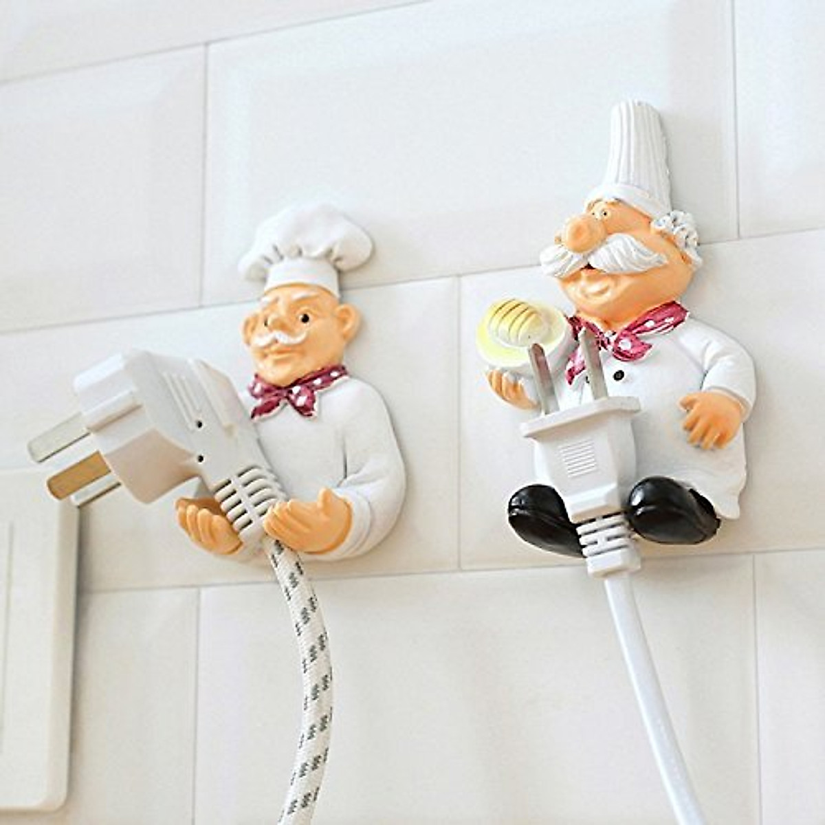 GXHUANG Pack of 2 Cute Power Plug Hook Hold Cook Fat Chef Wall Decor Organiser for Home, Kitchen, Garden, Garage Organizing