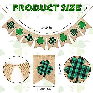 Whaline St. Patrick's Day Banner Green Plaid Shamrock Burlap Banner Pre-Assembled Plaid Shamrock Bunting Garland Sign for Irish Holiday Party Supplies Home Decoration