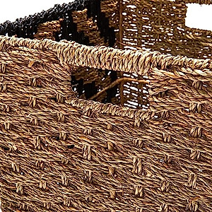Amazon Brand – Rivet Modern Woven Seagrass Storage Organizer Basket Set - 3-Pack, Natural & Black