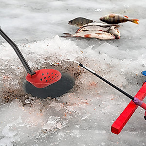 BESPORTBLE 2pcs Fishing Ice Fishing Spoon Fishing Tools Winter Ice Fishing Scoop Ice Scoop Skimmer Outdoor Tools Ice Picks Ice Fishing Equipment Outdoors Gear Red Abs Colander Fold