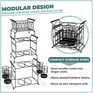 Sorbus® Buffet Caddy — 7-Piece Stackable Set Includes Plate, Napkin, and Silverware Holder, 3-Tier Detachable Tabletop Organizer — Ideal for Kitchen, Dining, Entertaining, Parties,Thanksgiving (Black)