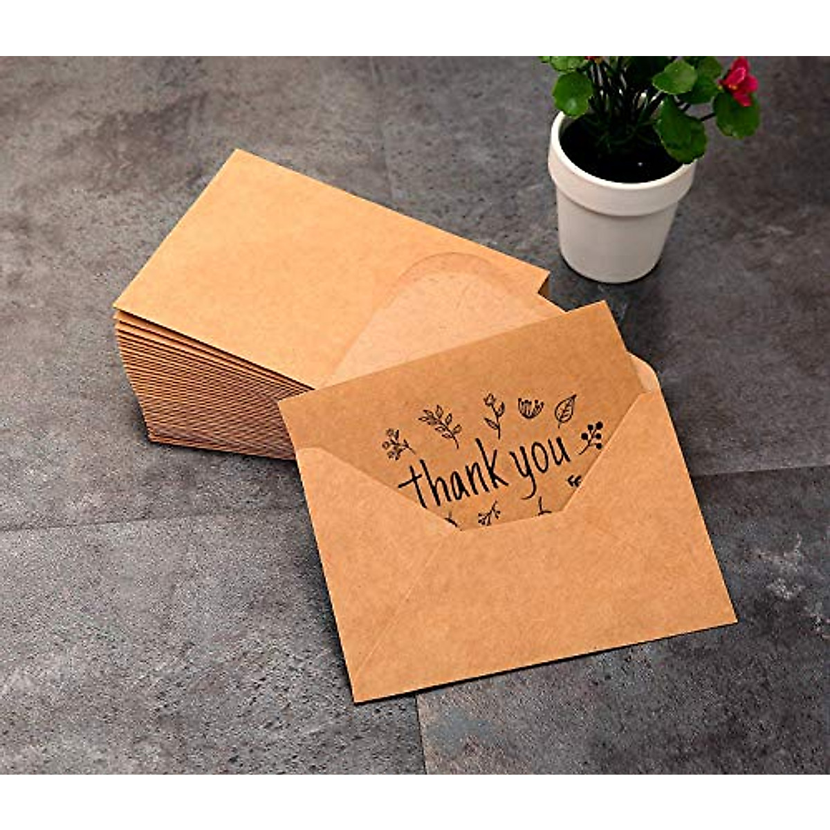 Thank You Cards of Ohuhu, 36 Pack Brown Kraft Paper 6 Design of Assorted Thank U Greeting Note Card with Envelopes and Stickers for Wedding, Business, Birthday, Baby Shower, Blank Inside, 4 x 6 Inch