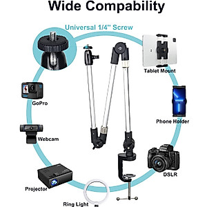 Aozcu Flexible Tablet Stand Holder for Bed, 35in Aluminum Long Arm iPad Camera Mount for Desk, 360° Rotation Webcam Stand with 1/4 Screw for iPad Pro 11 Air Mini, Switch, iPhone, More 4-12.9" Devices