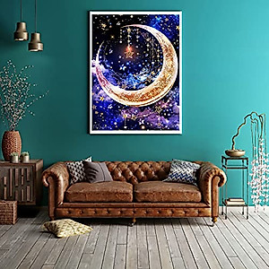 Stamped Cross Stitch Kits, Moon Cross Stitch Ornament Kits for Adults Beginners,Arts and Crafts Embroidery Kits,Full Range of Cross-Stitch Stamped Kits Needlecrafts for Home Wall Decor 12x16 inch