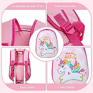BABY JOY 2 Pcs Kids Luggage Set, 16" Toddlers Carry-on Suitcase & 12" Backpack Set, Children Travelling Case w/ 4 Casters, Retractable Handle, Lightweight Trolley Case for Boys Girls (Lovely Unicorn)