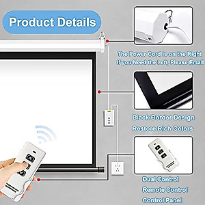 60 Inch Motorized Projector Screen, 4:3 16:9 3D 4K 1080P Electric Projection Screens, HD Movies Screen, Wall/Ceiling Mount, Easy to Clean (Size : Aspect Ratio 16:9)