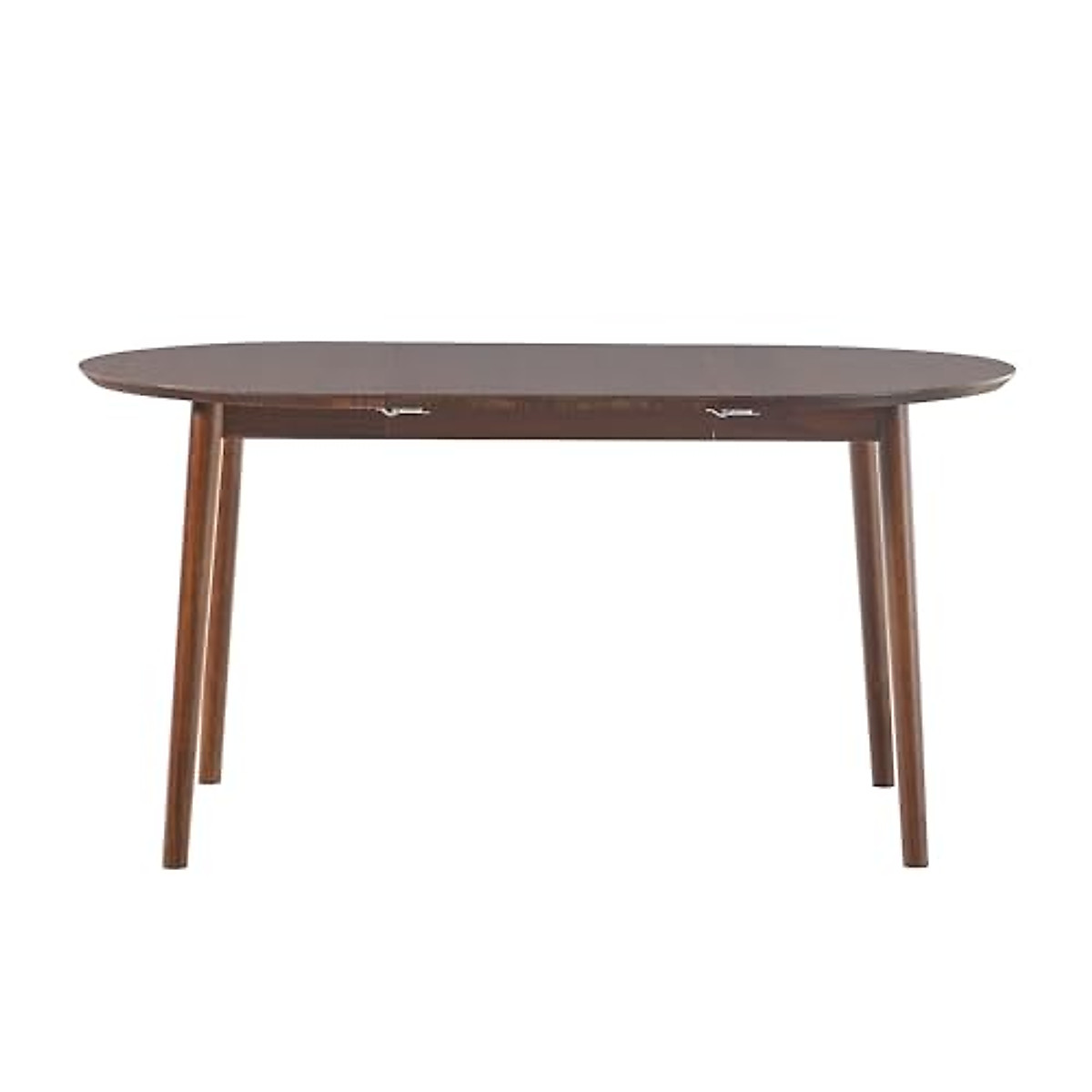 Walker Edison Mid Century Solid Wood Oval Extension Dining Table with Hairpin Legs and Removable Leaf, 60 Inch, Walnut
