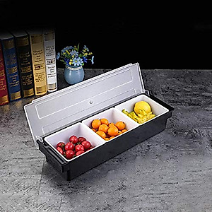 FEOOWV Fruit Veggie Condiment Caddy with Lid, 3 Compartment Plastic Dispenser Tray for Catering Dips Toppings, Serving Taco, Ice Cream, Fruit, & Salad Bar Garnish Organizer for Restaurant Supplies