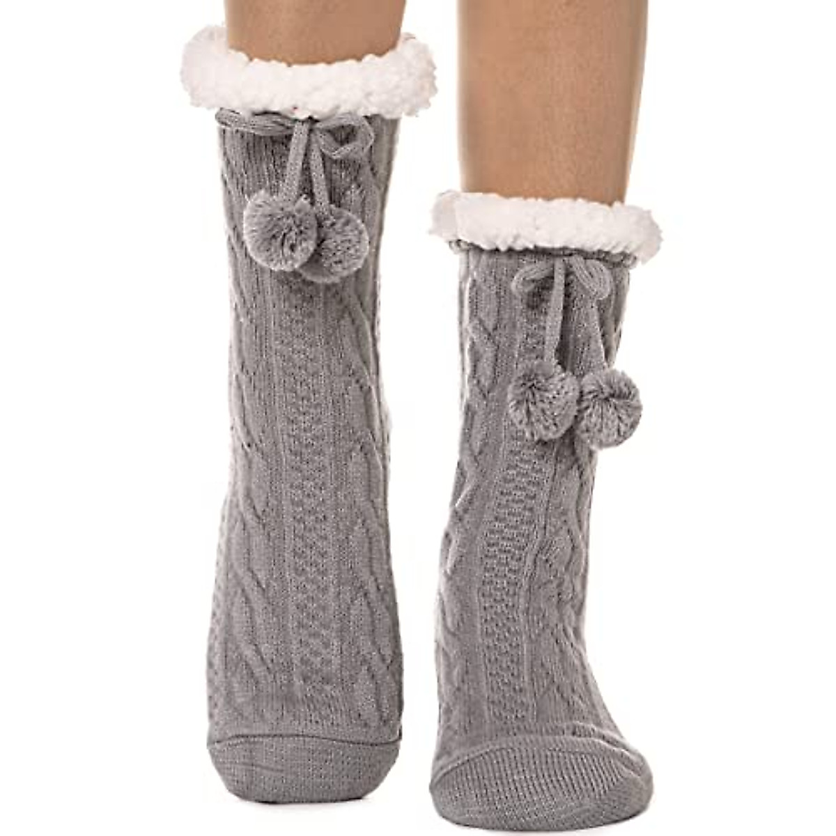 Fuzzy Socks for Women Slipper Fluffy Cozy Cabin Winter Warm Soft Fleece Comfy Thick Christmas Socks Grips Non Slip Stocking Stuffers for Women White Elephant Valentines Mothers Day Gifts for Mom Grey