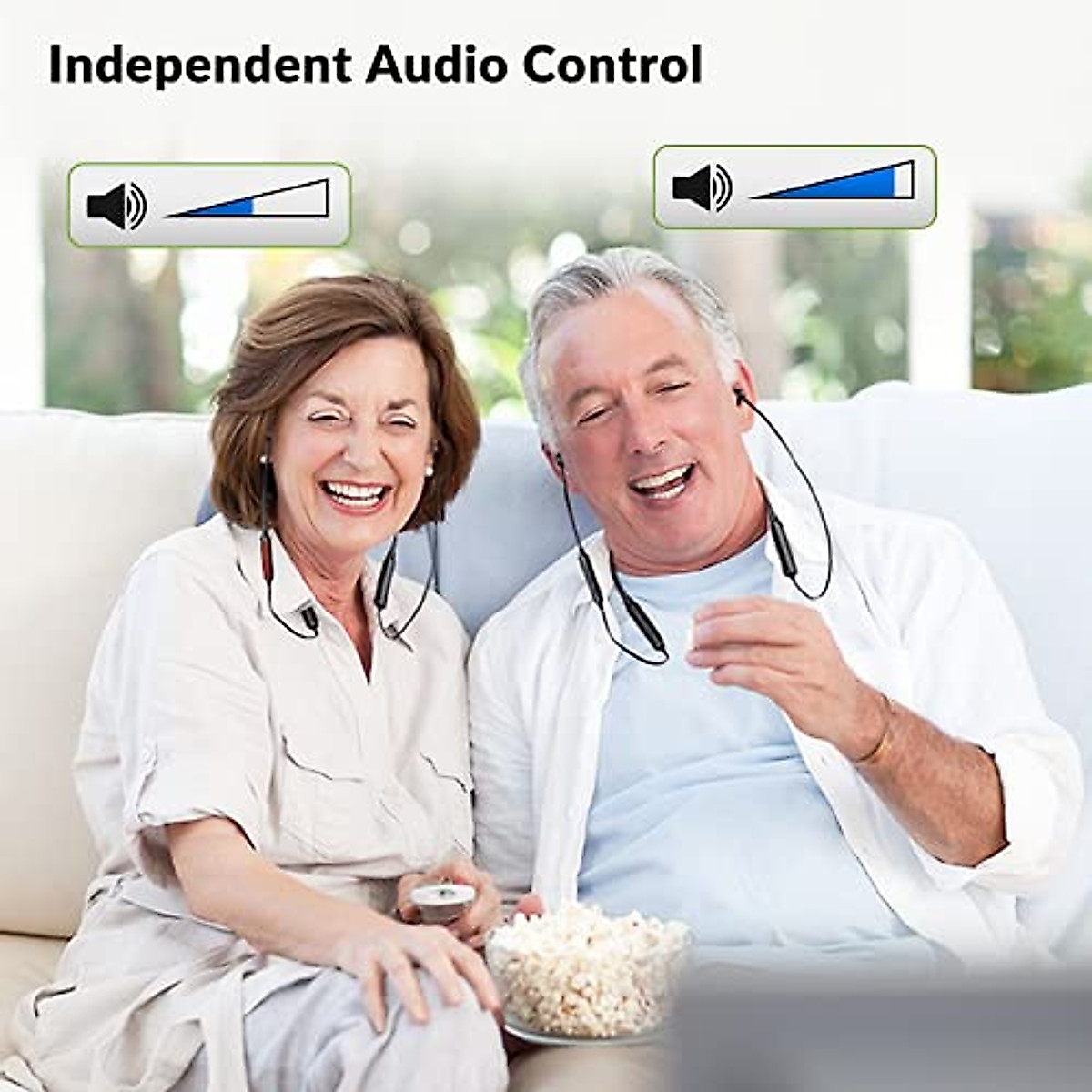 Avantree HT41866 Wireless Earbuds for TV Listening (Set of 2) with Bluetooth Transmitter, Individual Volume Control, 20Hrs Neckband Headphones, Plug & Play, No Audio Delay