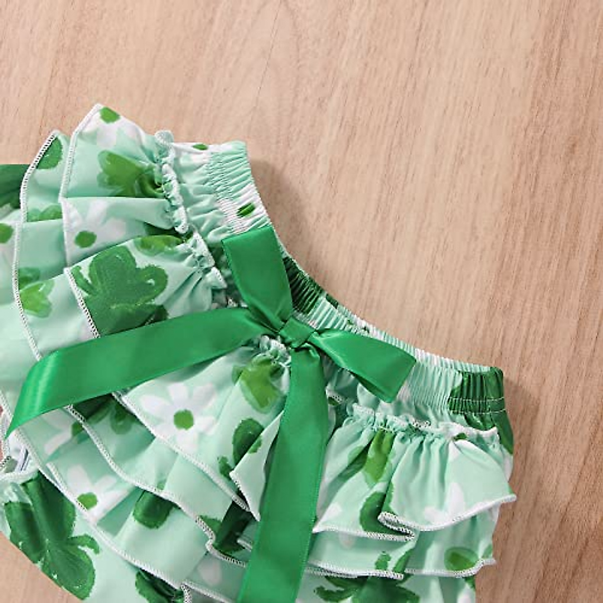 Infant Baby Girl Letters Print Romper Bodysuit High Waist Clover Tutu Shorts Bottoms St. Patrick's Day Clothes (Green,3-6 Months)