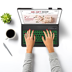 SENGBIRCH iPad Pro 12.9 Case with Keyboard 2nd Generation, for iPad Pro 12.9-inch - 2015 1st, 2017 2nd Generation, (Old Model: A1670/A1671/A1584/A1652), 7 Colors Backlit, with Pencil Holder, Black