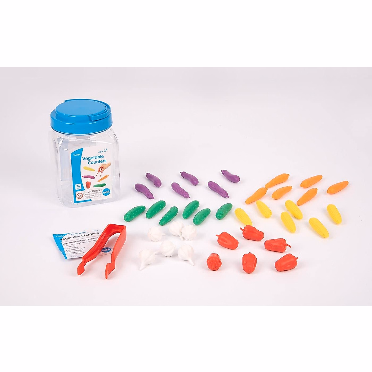 edxeducation 75176 Vegetable Counters Jar - Mini Jar Set of 36 - Learn Counting, Colors, Sorting and Sequencing - Math Manipulative for Kids