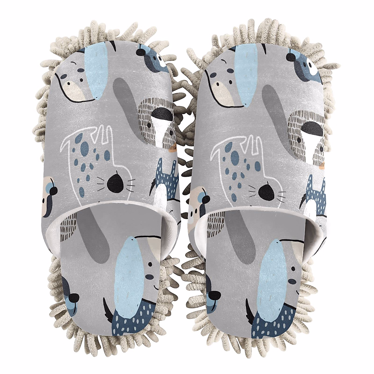 Childish Funny Dogs Mop Slippers Shoes Cover for Floor Cleaning Washable Hair Dirty Dust Cleaners Microfiber Mop Socks for Kitchen House Office