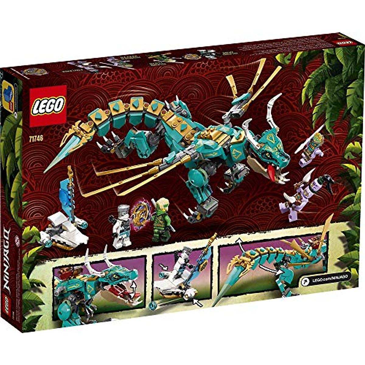 LEGO NINJAGO Jungle Dragon 71746 Building Kit; Ninja Playset Featuring Posable Dragon Toy and NINJAGO Lloyd and Zane; Cool Toy for Kids Who Love Imaginative Play, New 2021 (506 Pieces)