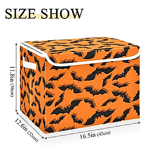 Storage Bins with Lid Silhouettes Of Black Bats Toys Fabric Storage Basket Large Collapsible Organizers Bedroom Halloween Orange Storage Boxes Cubes and Handles for Clothes Office Shelves