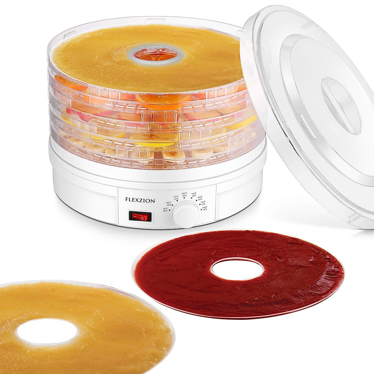 Flexzion Nonstick Fruit Leather Trays for Dehydrator, Fruit Roll Up for Food Dehydrator Machine (11 7/8 Inch) 2 Pack, Reusable Dehydrator Sheets for Dry Fruit Snacks Roll