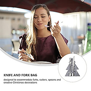 8Pcs Christmas Tree Design Cutlery Bag Home Tableware Cover Table Decor Grey Decor for Celebration Party