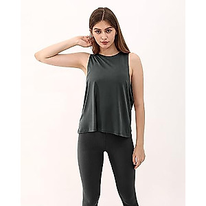 ODODOS 3-Pack Loose Tank Tops for Women Sleeveless Casual Athletic Workout Yoga Shirts, Black, White, Heather Grey, Medium