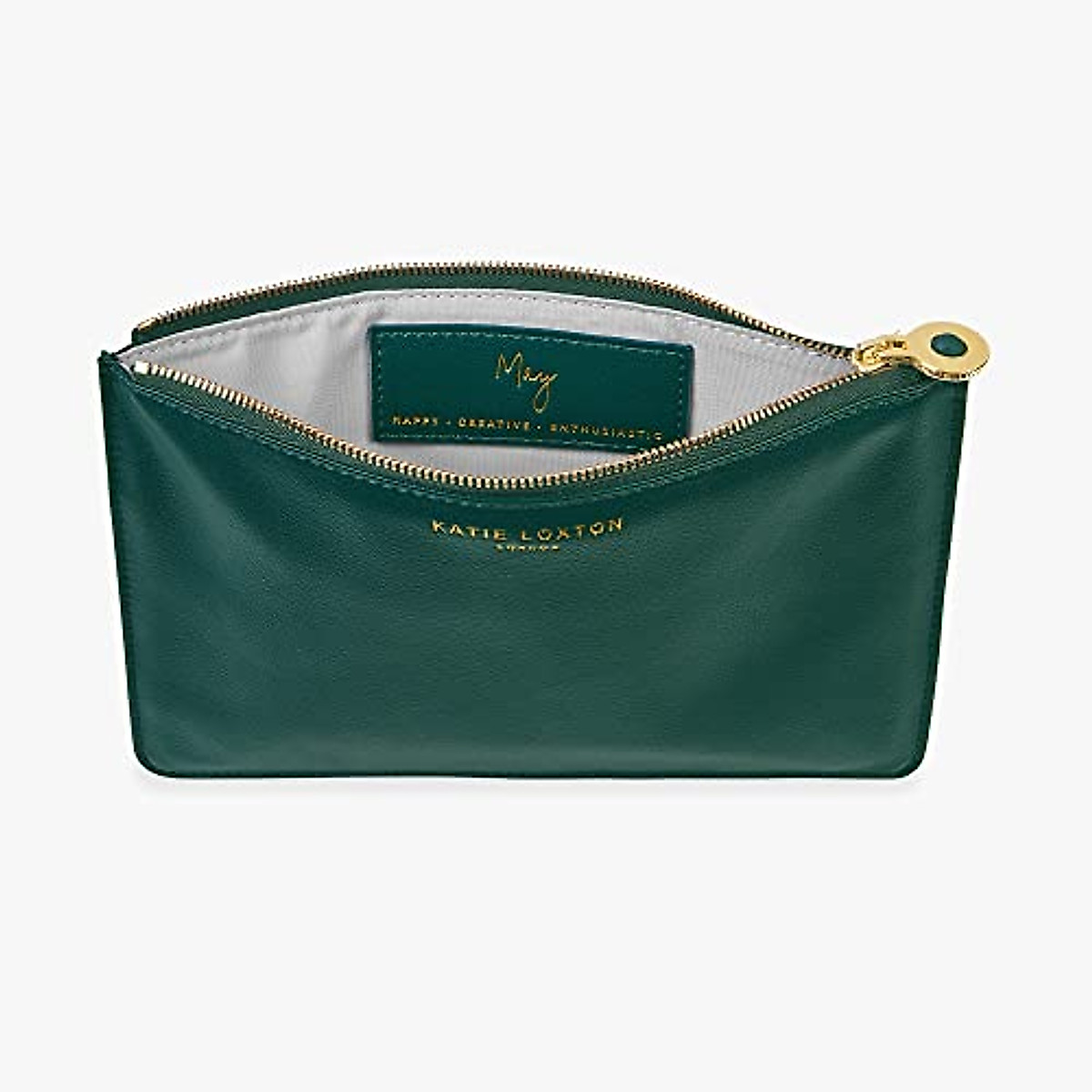 KATIE LOXTON Birthstone Jewel Shade Womens Medium Vegan Leather Sentiment Perfect Pouch May Dark Green