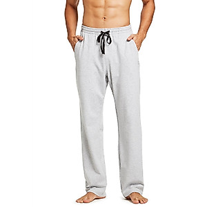 BALEAF Men's Sweatpants Casual Lounge Cotton Pajama Yoga Pants Open Bottom Straight Leg Male Sweat Pants with Pockets Light Gray M