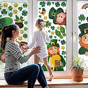 151PCS Happy St. Patrick's Day Window Clings Decorations,St. Patrick's Decal Window Sticker for Glass Decor,Gnome Leprechaun Footprints Holiday Party Door Decorations