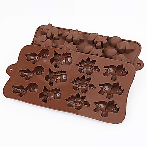 homEdge 12-Cavity Dinosaur Chocolate Mold, Set of 4PCS Non Stick Silicone Dinosaur Mold for Candy Chocolate Jelly, Ice Cube