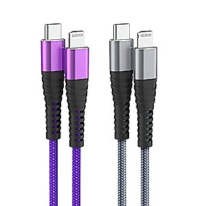 USB C to Lightning Cable（2pack 10ft）-Oliomp (Apple MFi Certified) iPhone Charger Nylon Braided Lightning Cables for iPhone 13/13ProMax/13Mini/12/11 Pro Max/XS/XR/X/8/7/6S/6Plus/5S（Purple and Gray）