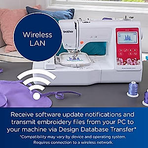 Brother PE545 Embroidery Machine, Wireless LAN Connected, 135 Built-in Designs, 4" x 4" Hoop Area, Large 3.7" LCD Touchscreen, USB Port, 10 Font Styles