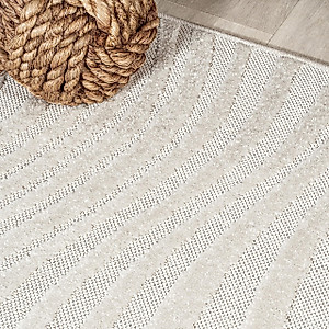 Eyely NCS103A-8 Scandinavian Maribo Abstract Groovy Striped Indoor Area Rug, Contemporary, Modern, Vintage, Coastal, Bohemian for Bedroom,Kitchen,Living Room,Non Shedding,Easy-Washing, Cream, 8 X 10