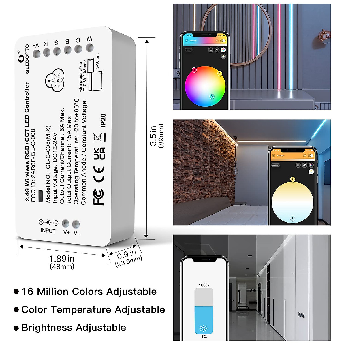 GLEDOPTO ZigBee 3.0 LED Strip Controller RGB+CCT Mix Dimmable Compatible with SmartThings Amazon Echo Plus App/Voice Control for RGB Warm White Cold White LED Strip Light (Require ZigBee Hub)