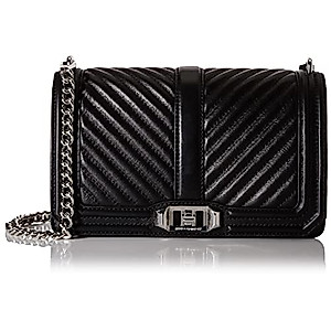 Rebecca Minkoff womens Chevron Quilted Love Crossbody Handbag, Black/Silver, One Size US