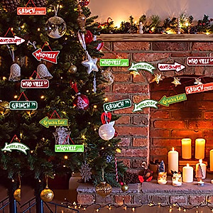 Christmas Tree Decorations, 16Pcs Grinch Christmas Ornament Paper Cards Hanging Welcome to Whoville Christmas Tree Decorations for Winter Christmas Furry Grinch's Lair Themed Party Favor Supplies