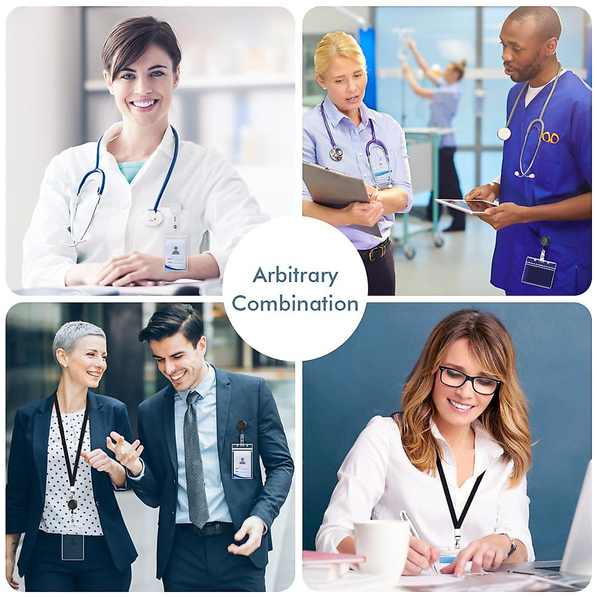 3-Pack Retractable Badge Holders with Lanyard - Waterproof ID Badge Reels for Staff & Nurses - Combine Freely