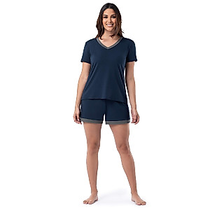Fruit of the Loom Women's Sleeve Tee and Short 2 Piece Sleep Set, Midnight Blue, X-Large