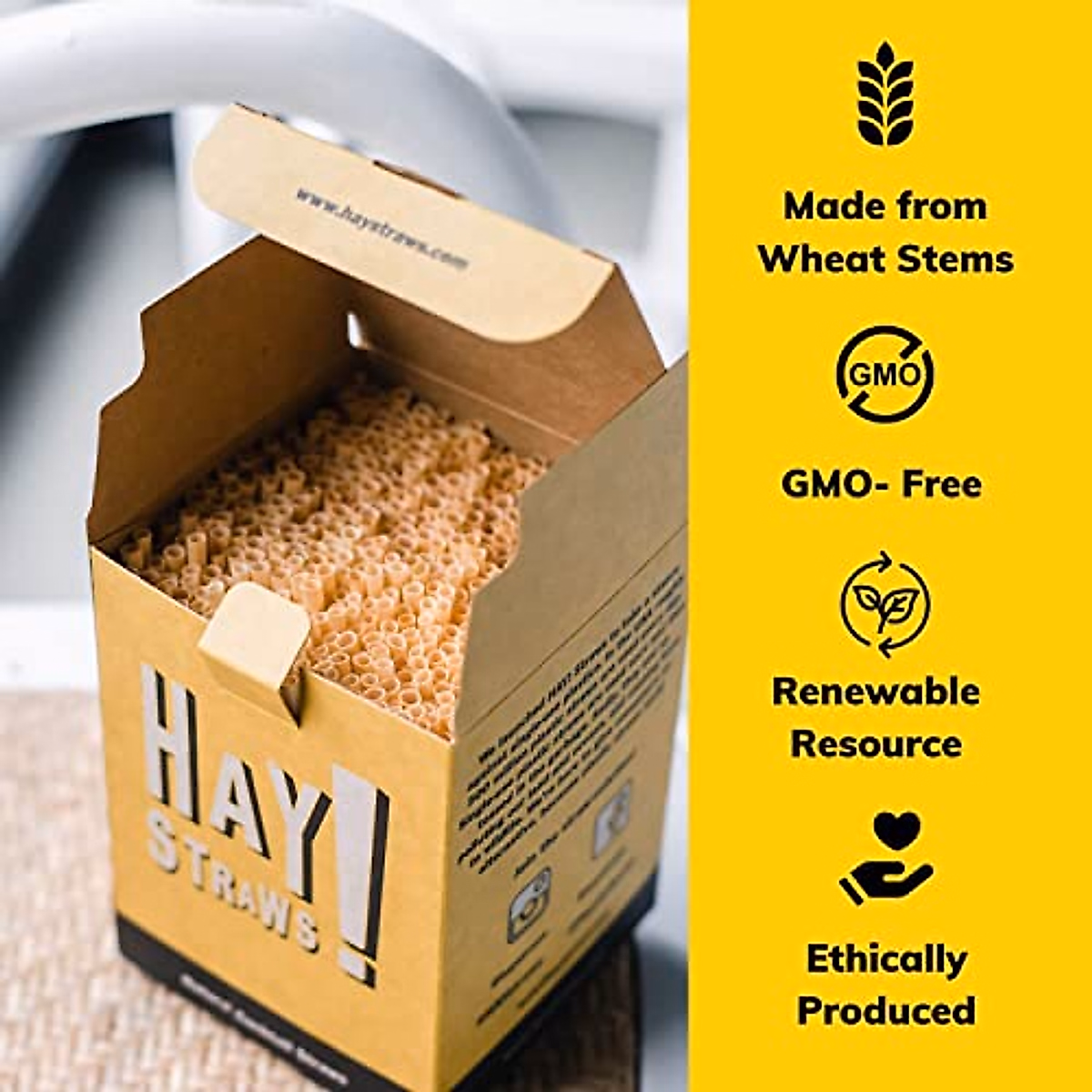 HAY! Straws | 3000ct. Bulk Straws | 5" | 100% Compostable, 100% Plant-Based, Never Soggy, Gluten-Free | Sustainable Alternative to Plastic & Bioplastic Straws