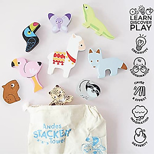 Le Toy Van - Wooden Toys - Andes Stacking & Bag - Petilou Forest Building Blocks Stacker & Bag Educational Balancing Activity Toy - Wooden Blocks Tropical Animal Toys - Kids Toys Age 18 Months +