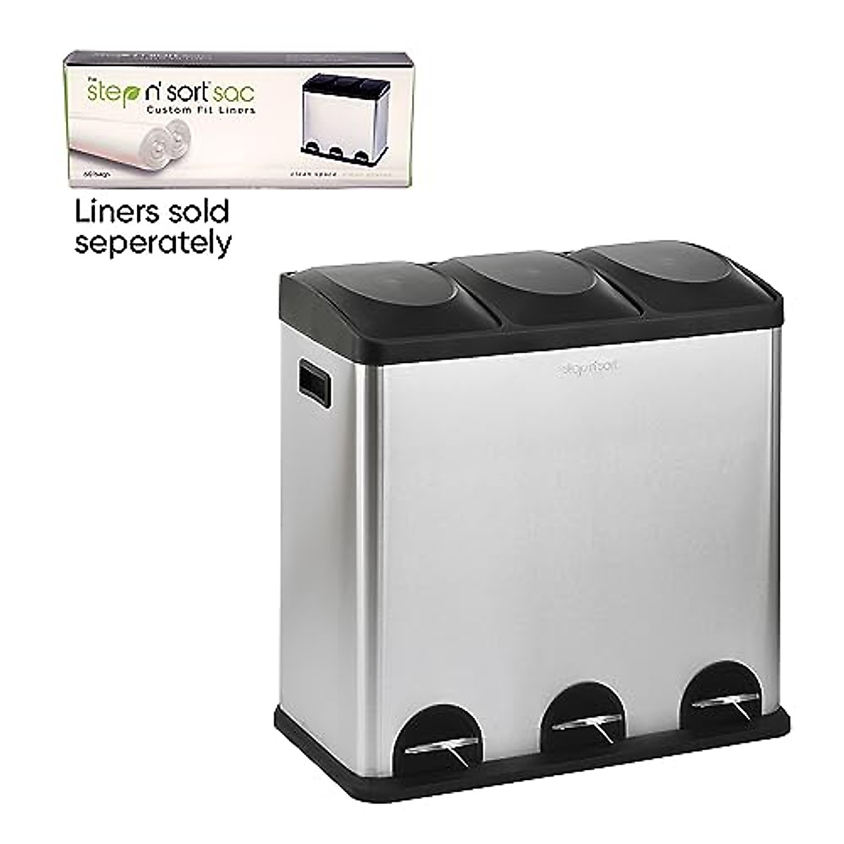 Step N' Sort The 16-Gal. 3-Compartment Stainless Steel Trash and Recycling Bin
