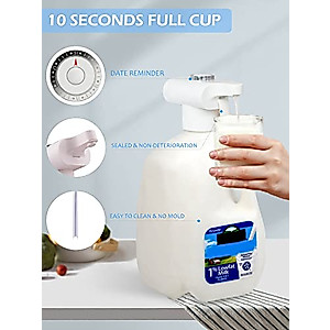 COROTC Milk Dispenser For Fridge Gallon, Electric Milk Dispenser For Kids/Elderly, Sealed Automatic Drink Dispenser For Fridge With Date Reminder, Rechargeable Beverage Dispenser Prevent Overflowing