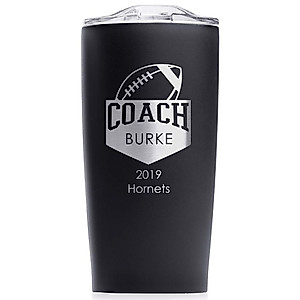 Lifetime Creations Engraved Personalized Football Coach Tumbler - Custom Football Coach Gift, Coaches Coffee Travel Mug from Team, Insulated Stainless Steel Matte Black 20 Ounce Cup