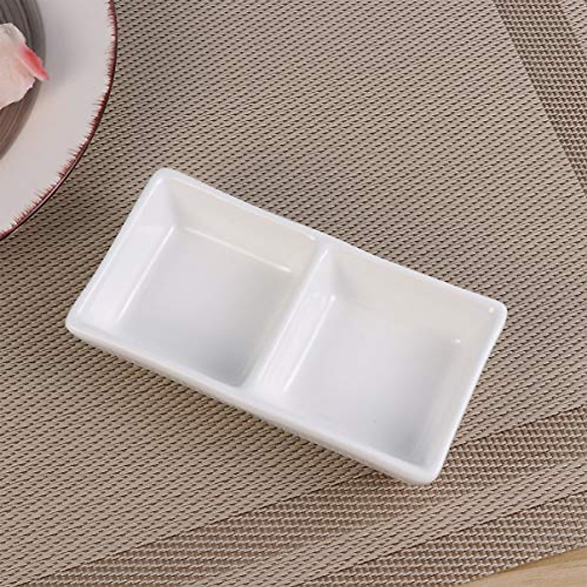 Hemoton Ceramic Appetizer Serving Tray Divided Serving Platter Chips Dip Sauce Dishes 2 Compartment Snacks Dishes Tray 5 Inch for Salt Vinegar Sugar Spices White