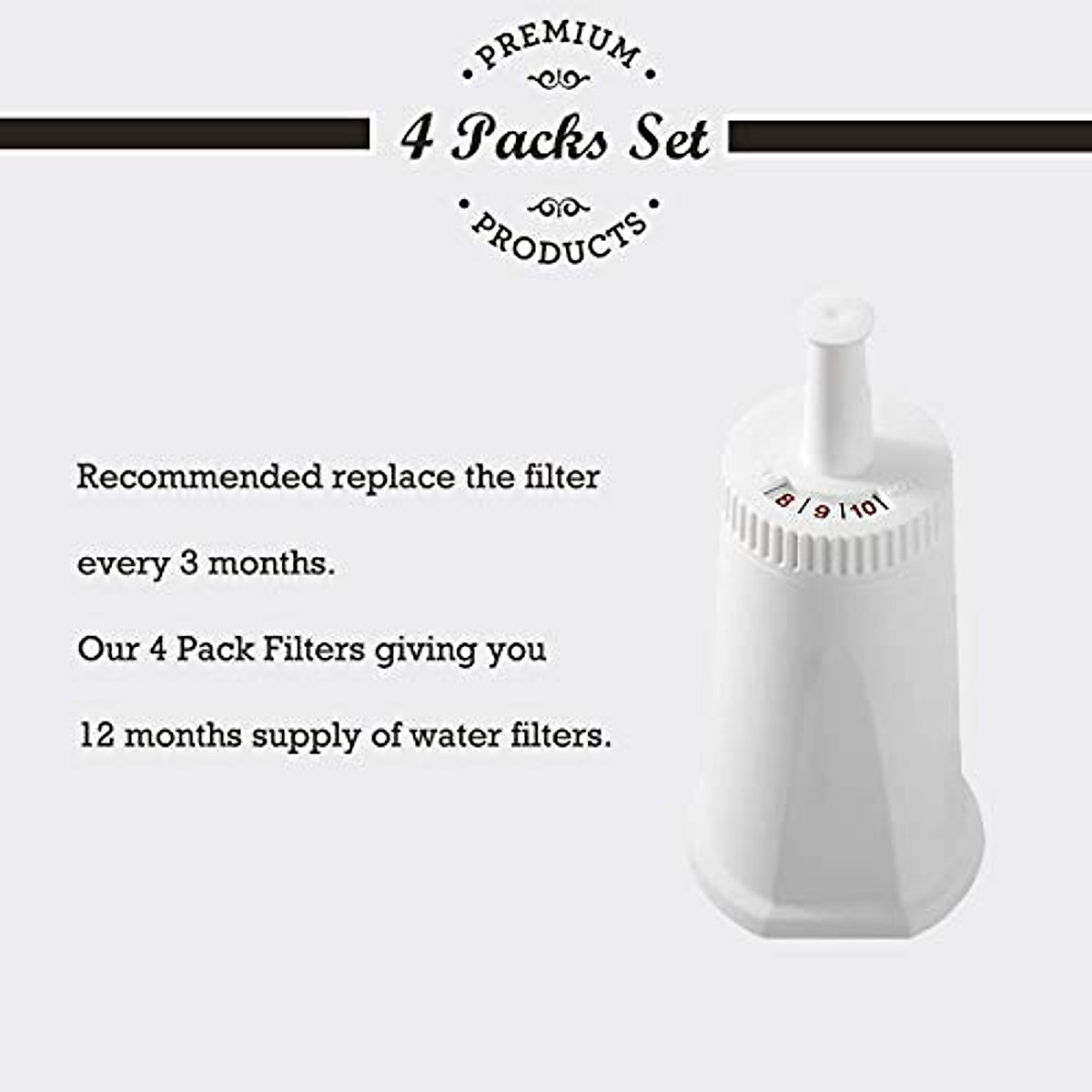 4 Pack Replacement Water Filter Compatible with Breville Sage Claro Swiss For Oracle Barista Bambino Espresso Coffee Machine Part #BES008WHT0NUC1