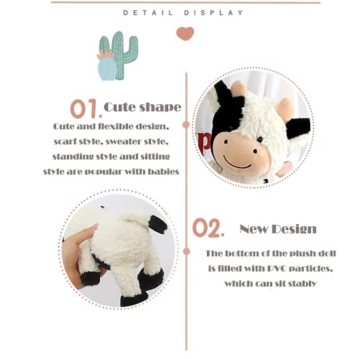 zxmbeddings 11.8" Small Cow Stuffed Animal,Cute Cuddle Cow Plush Party Decor Gifts for Kids