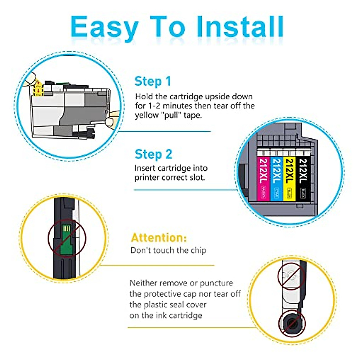 OINKWERE Remanufactured 212XL Ink Cartridge Replacement for Epson 212 Ink Cartridges 212 XL T212 to Use with XP-4100 XP-4105 WF-2850 WF-2830 Printer (1 Black,1 Cyan,1 Magenta,1 Yellow, 4 Pack)