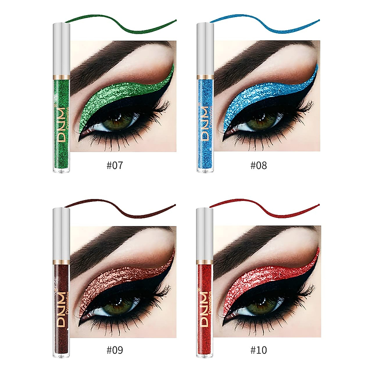 VOLLUCK 10 Colors Glitter Eyeliner liquid, Metallic Shimmer Glitter Eyeshadow, Long Lasting Waterproof Sparkling Eyeliner Eye Shadow Set for Party Festival Makeup