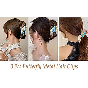 FDBJulyy 4 Inch Butterfly Metal Hair Clips for Women&Girls 3 Pcs Large Hair Claw Clips Nonslip 3 Styles Strong Hold Matte Claw Hair Accessories for Woman and Girls With Long Thick Hair & Thin Hair