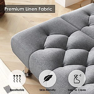 HIFIT Futon Sofa Bed, Upholstered Convertible Folding Sleeper Sofa Bed with Removable Armrests, Modern Futon Couch for Living Room, Bedroom, 2 Cupholders, Metal Legs, Grey