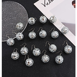 FIRAZIO 9 Pairs 70s Disco Ball Earrings Mirror Ball Earrings for Women 60s 70s Costume Accessories Halloween Earrings Disco Outfit Accessories