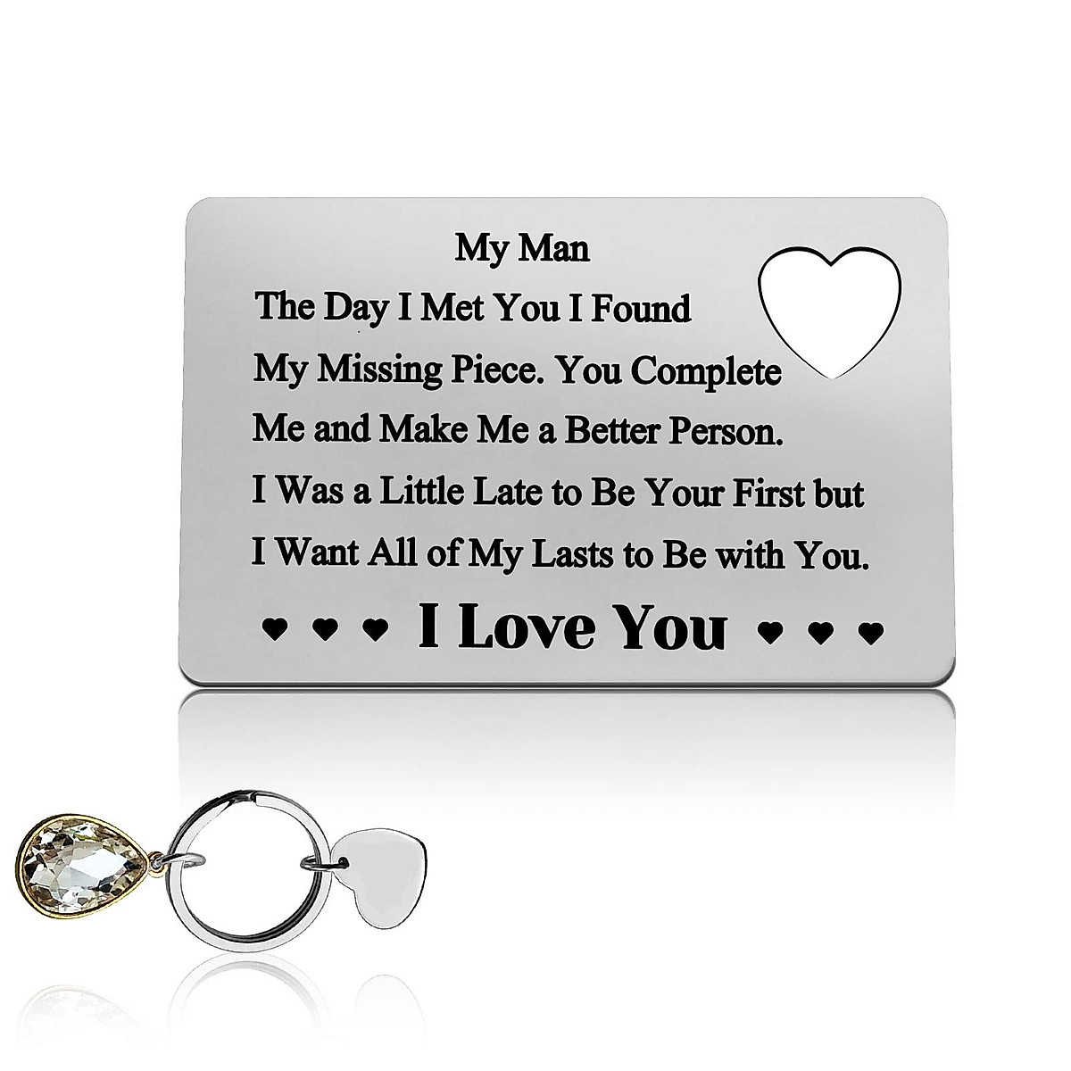 Boyfriend Metal Wallet Card Anniversary Wallet Insert Card for Men Valentines Day Gift for Boyfriend Husband Couple Gifts To My Man Engraved Card Wedding Christmas Birthday Engagement Gifts for Him