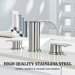 Ultimate Unicorn 8 inch Bathroom Faucet Brushed Nickel, Waterfall Bathroom Sink Faucet with Metal Pop-up Sink Drain Stopper and 2 Supply Hoses,2 Handle Widespread Faucet for Vanity Sink 3 Holes